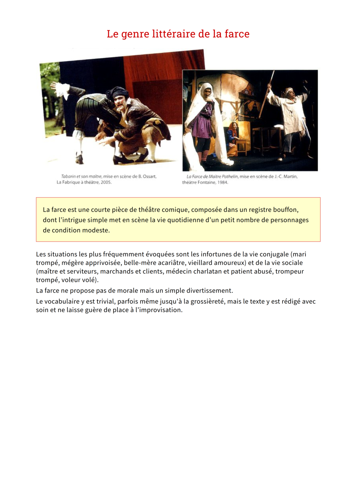 Le genre littéraire de la farce