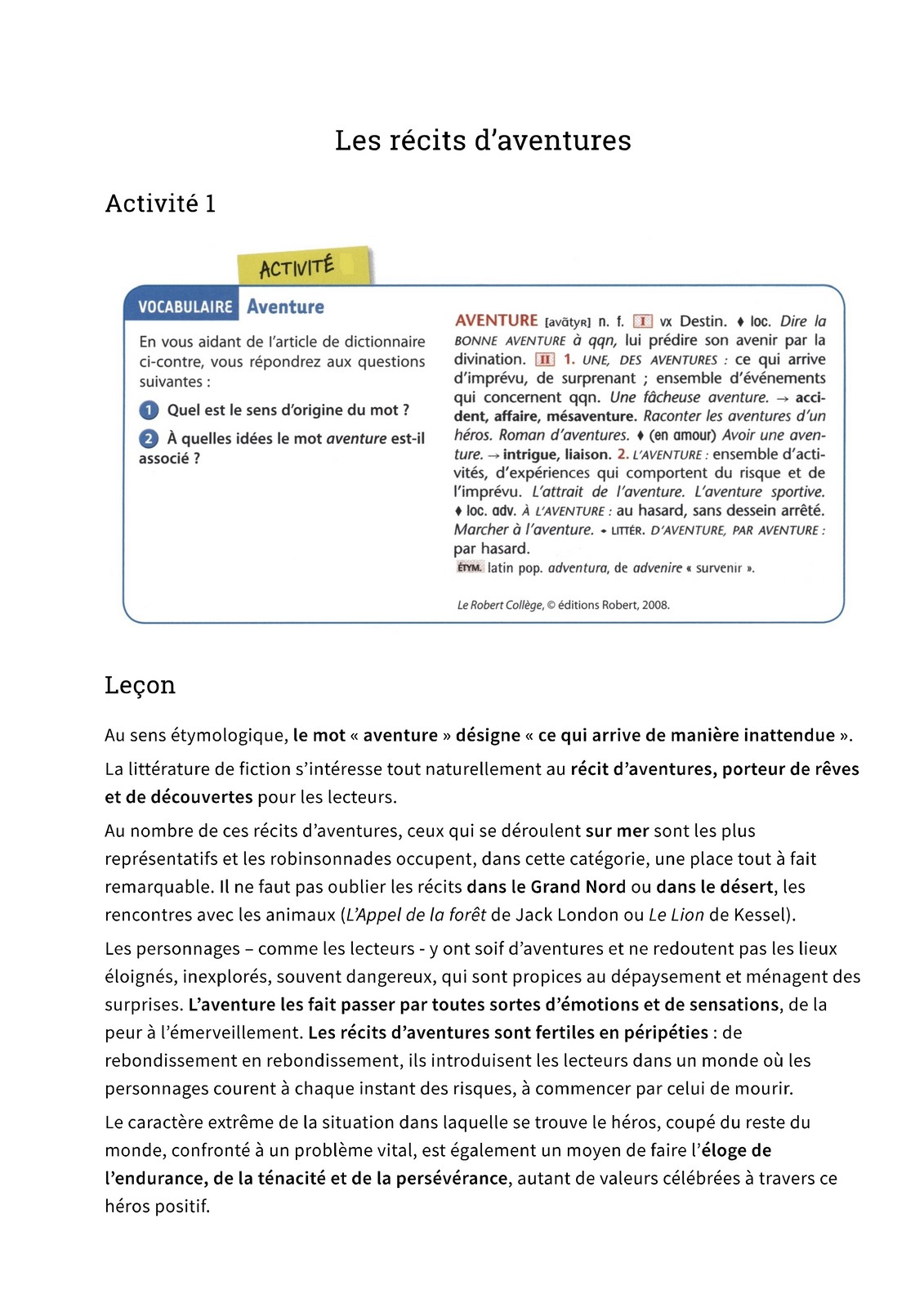 Les récits d'aventures